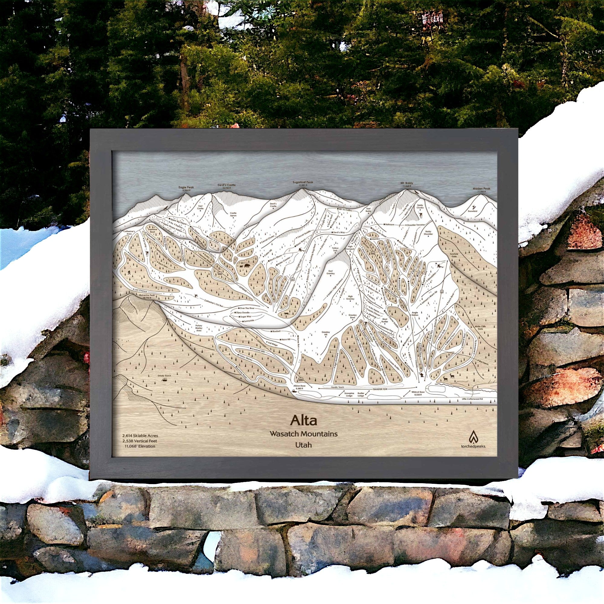 Alta, Utah Ski Trail Map Art | Wooden Mountain Art | Gifts for Skiers