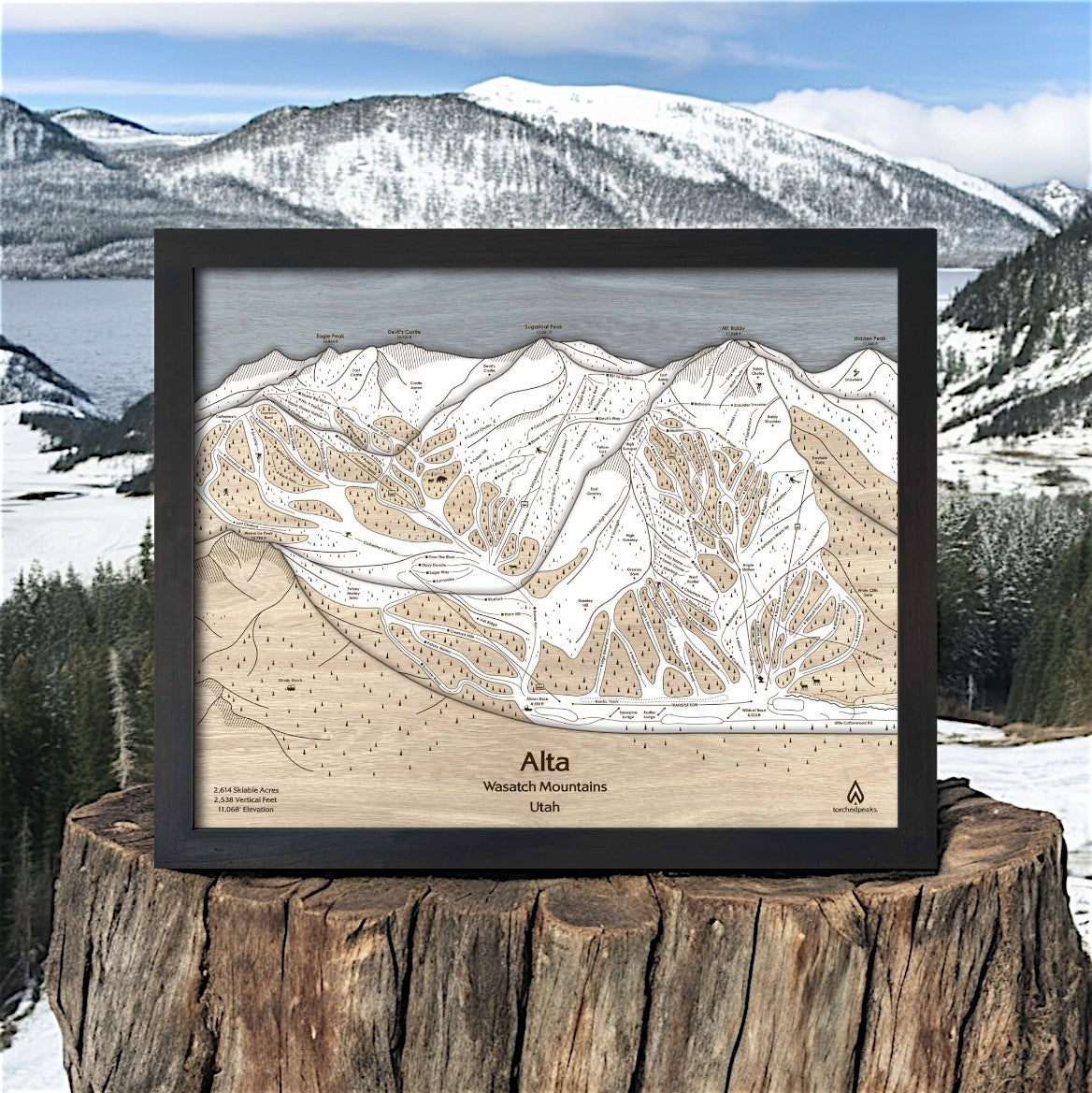 Alta, Utah Ski Trail Map Art | Wooden Mountain Art | Gifts for Skiers