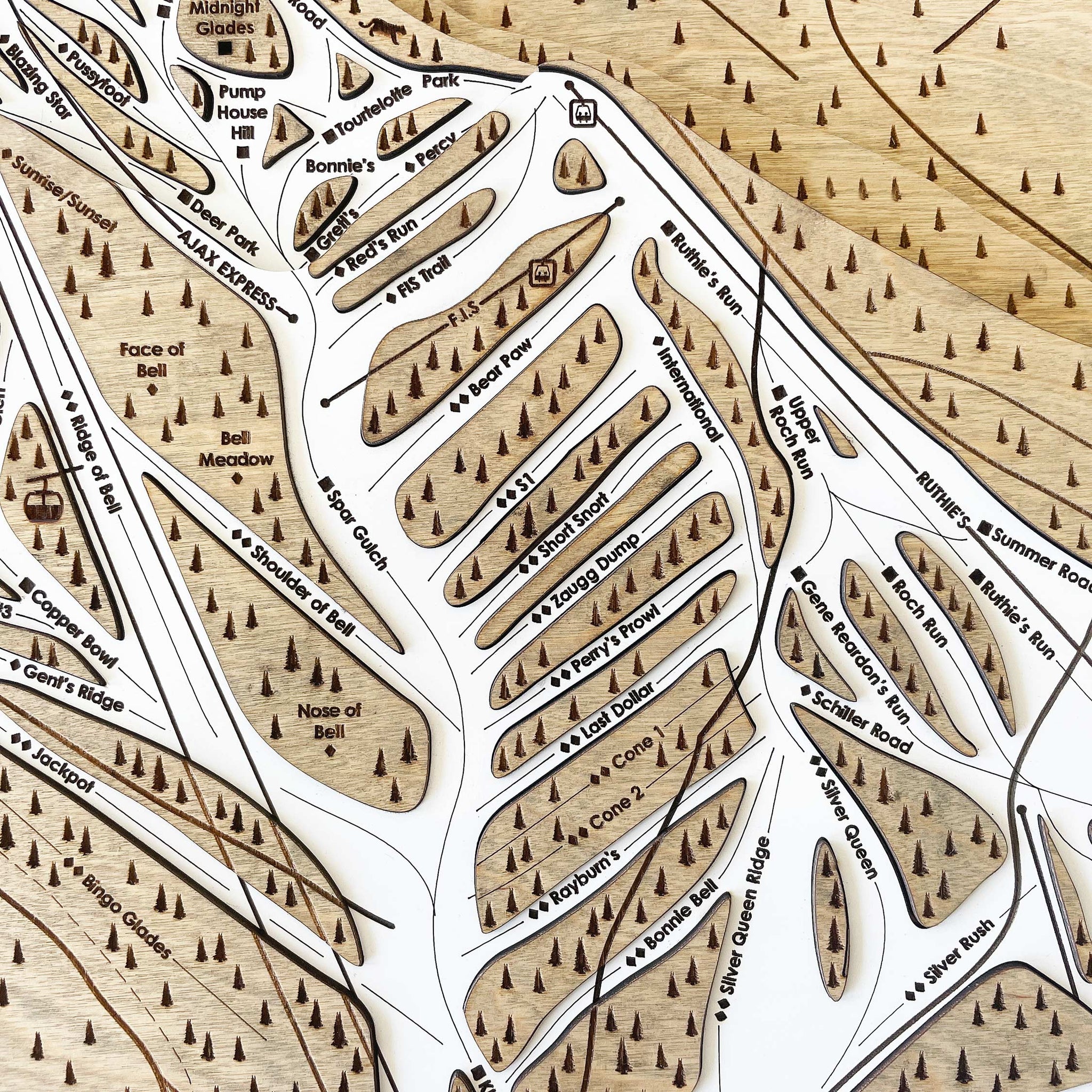 Aspen Mountain, CO Wooden Ski Trail Map | 3D Ski Slope Art