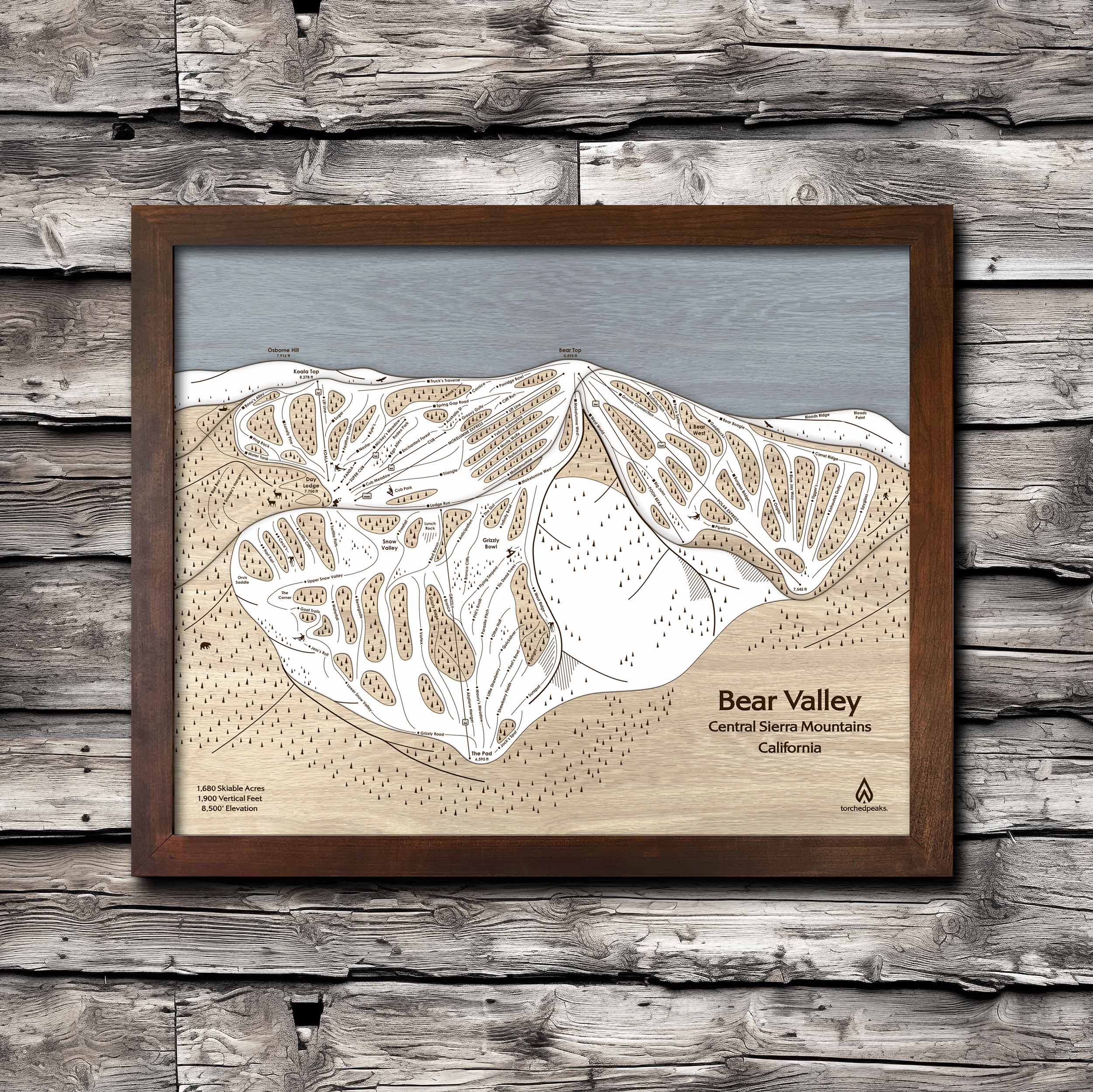 Bear Valley, CA Ski Trail Map | Handcrafted Wood Mountain Art – Torched ...