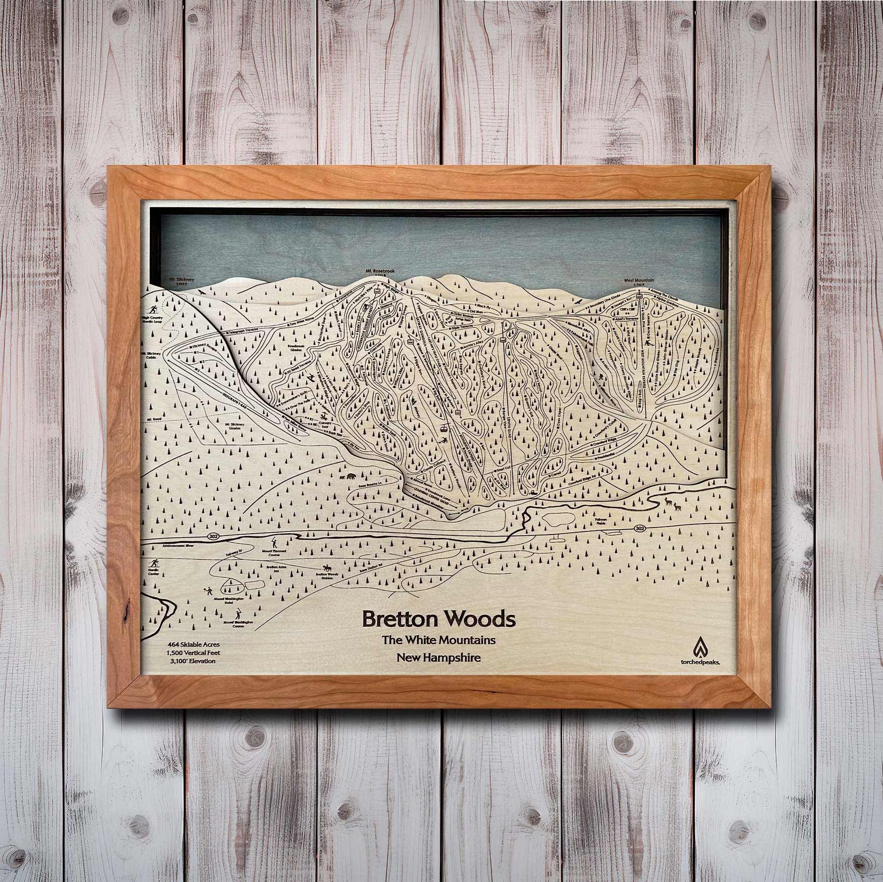 Bretton Woods, NH Ski Trail Map Art | 3D Wood Ski Resort Map