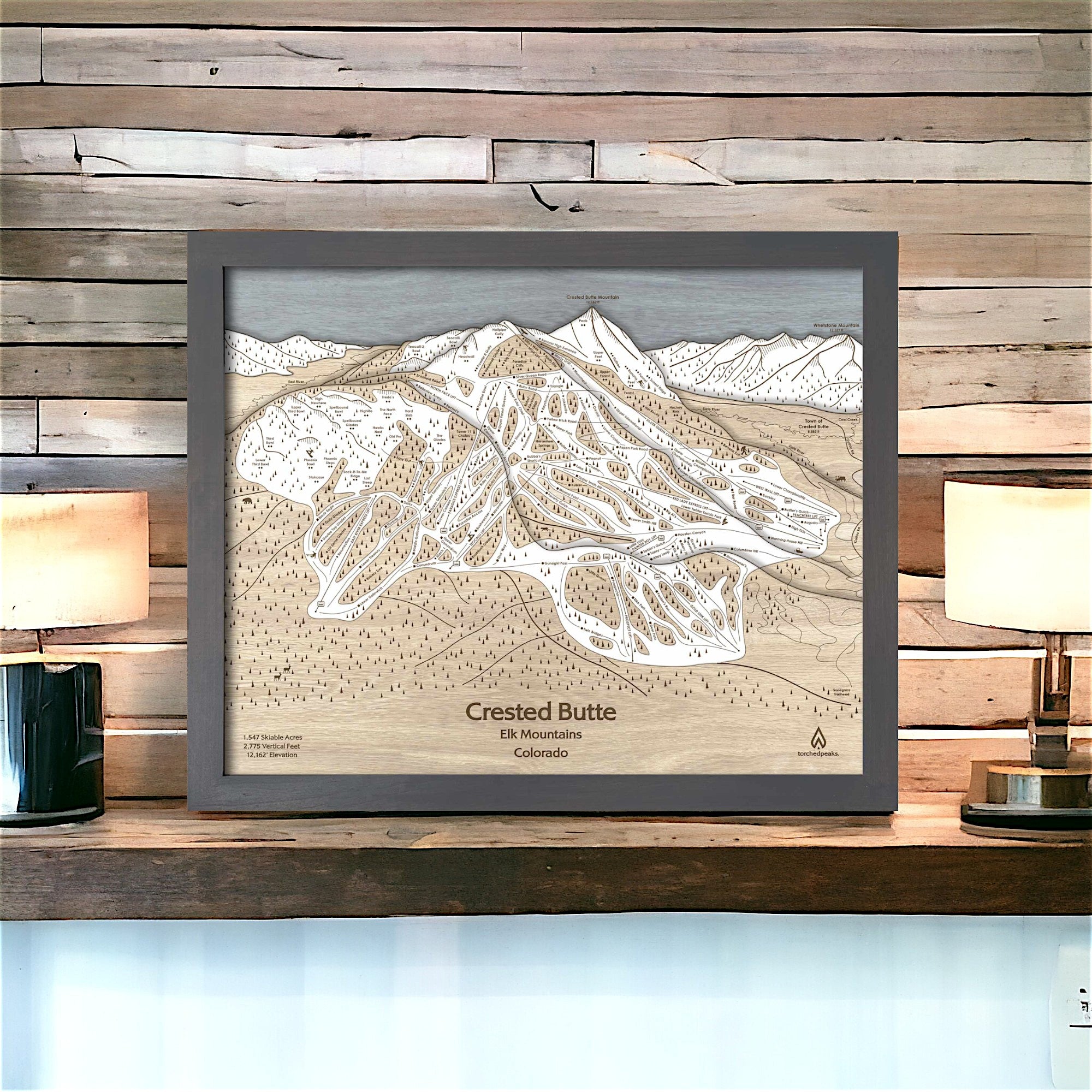 Crested Butte, CO Ski Trail Map Art | Wooden Mountain Art