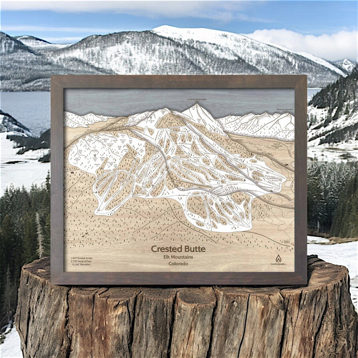 Crested Butte, CO Ski Trail Map Art | Wooden Mountain Art