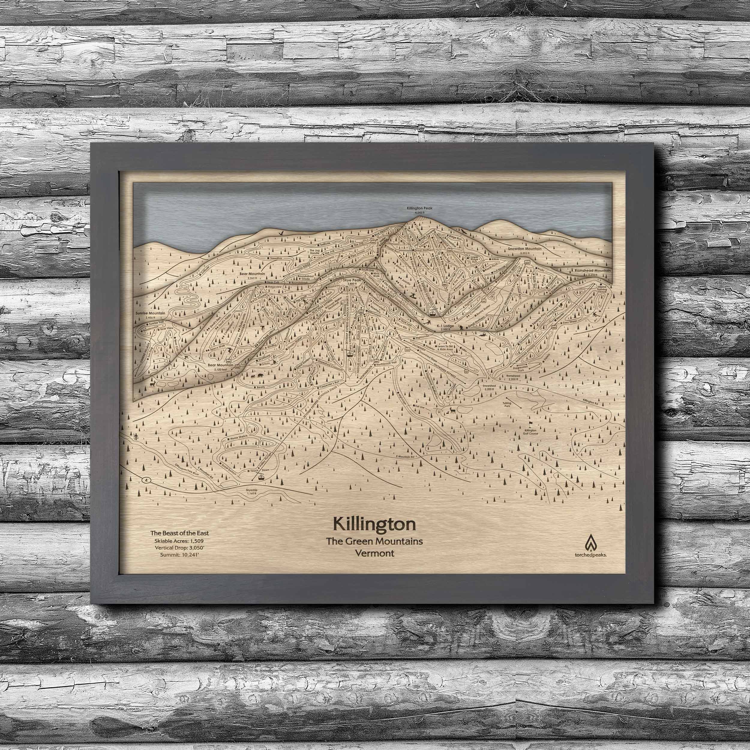 Killington, VT Ski Trail Map Art | 3D Wood Mountain Wall Art