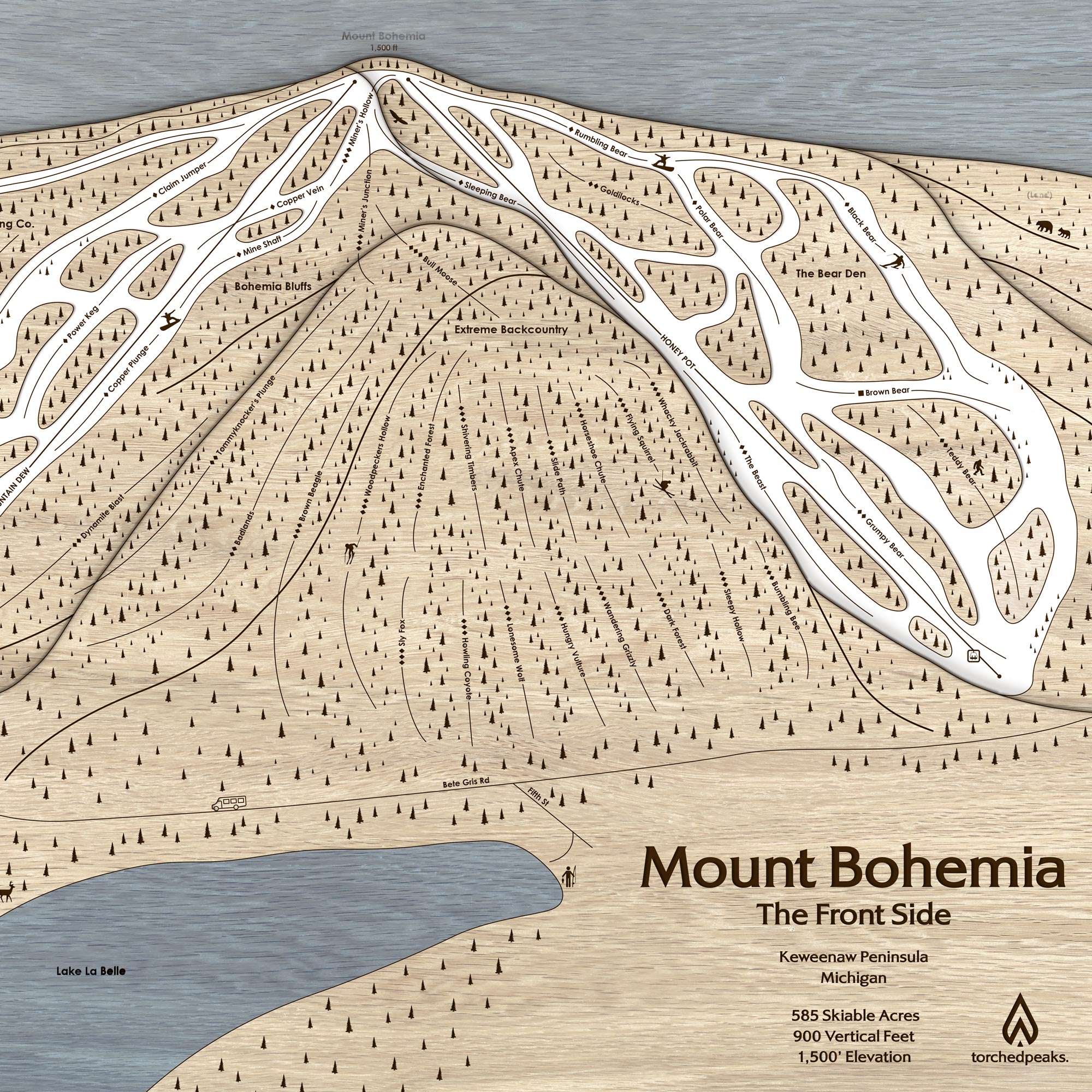 Mount Bohemia, MI Ski Trail Map Art | Handcrafted Wood Mountain Art
