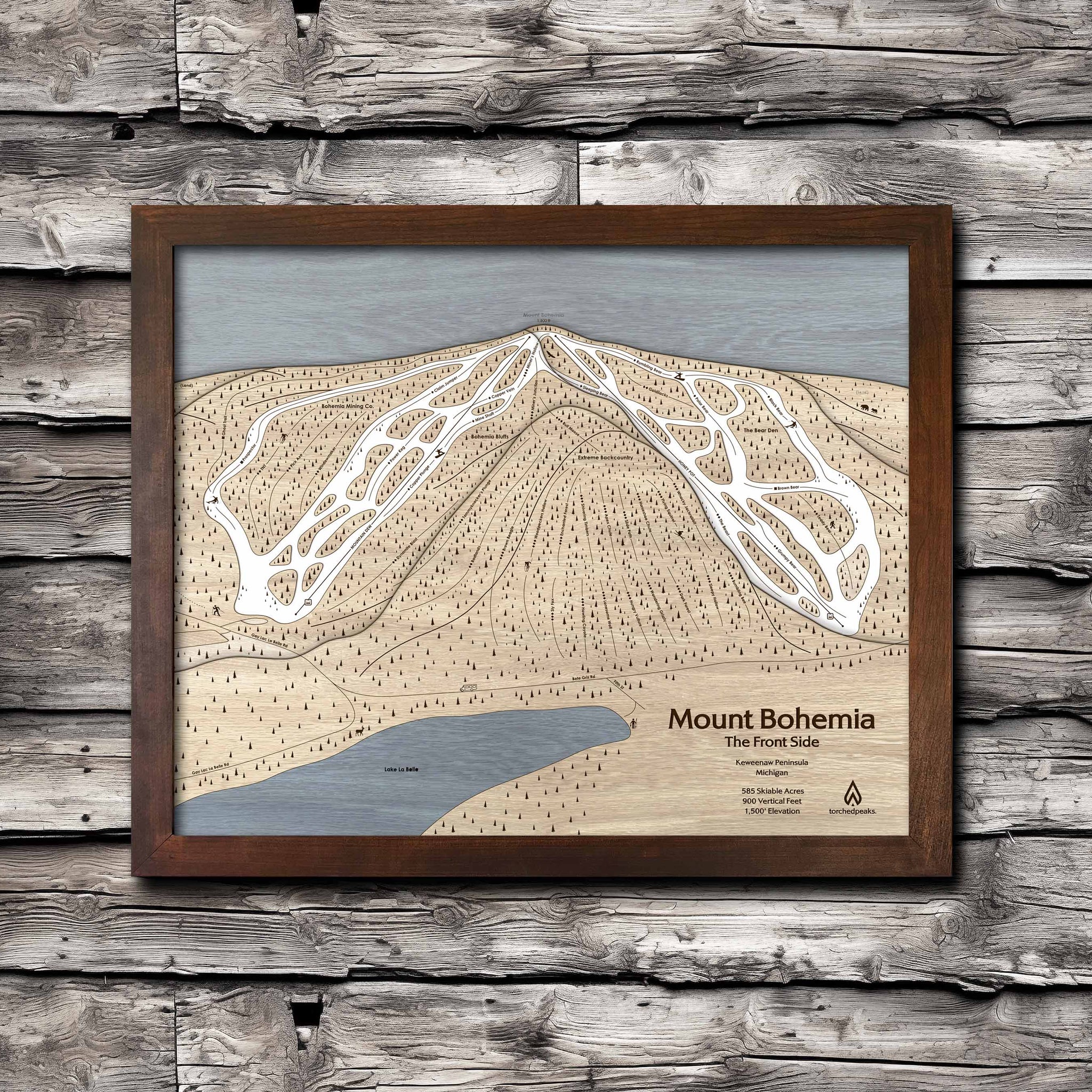 Mount Bohemia, MI Ski Trail Map Art | Handcrafted Wood Mountain Art