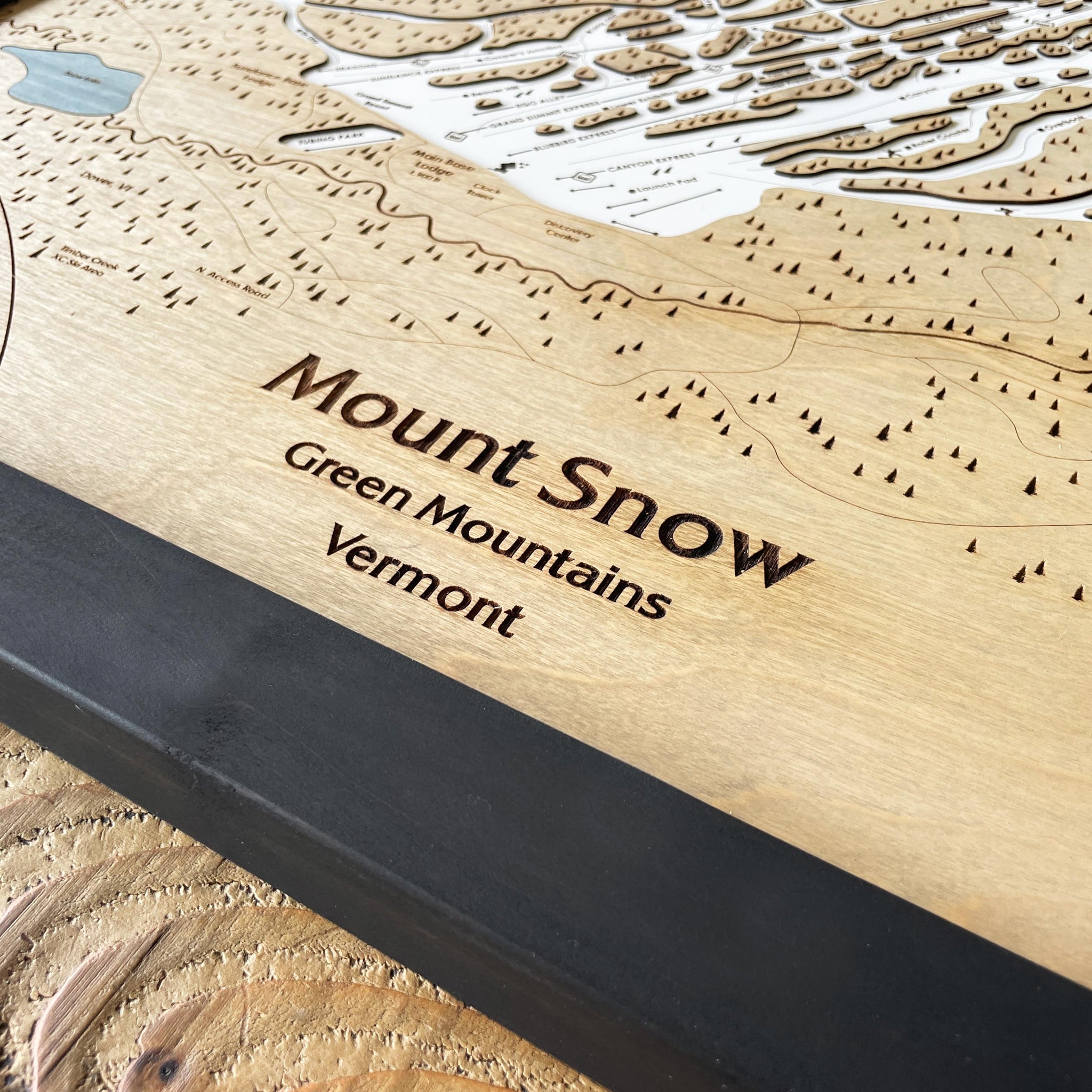 Mount Snow, VT Wooden Ski Trail Map | 3D Mountain Art