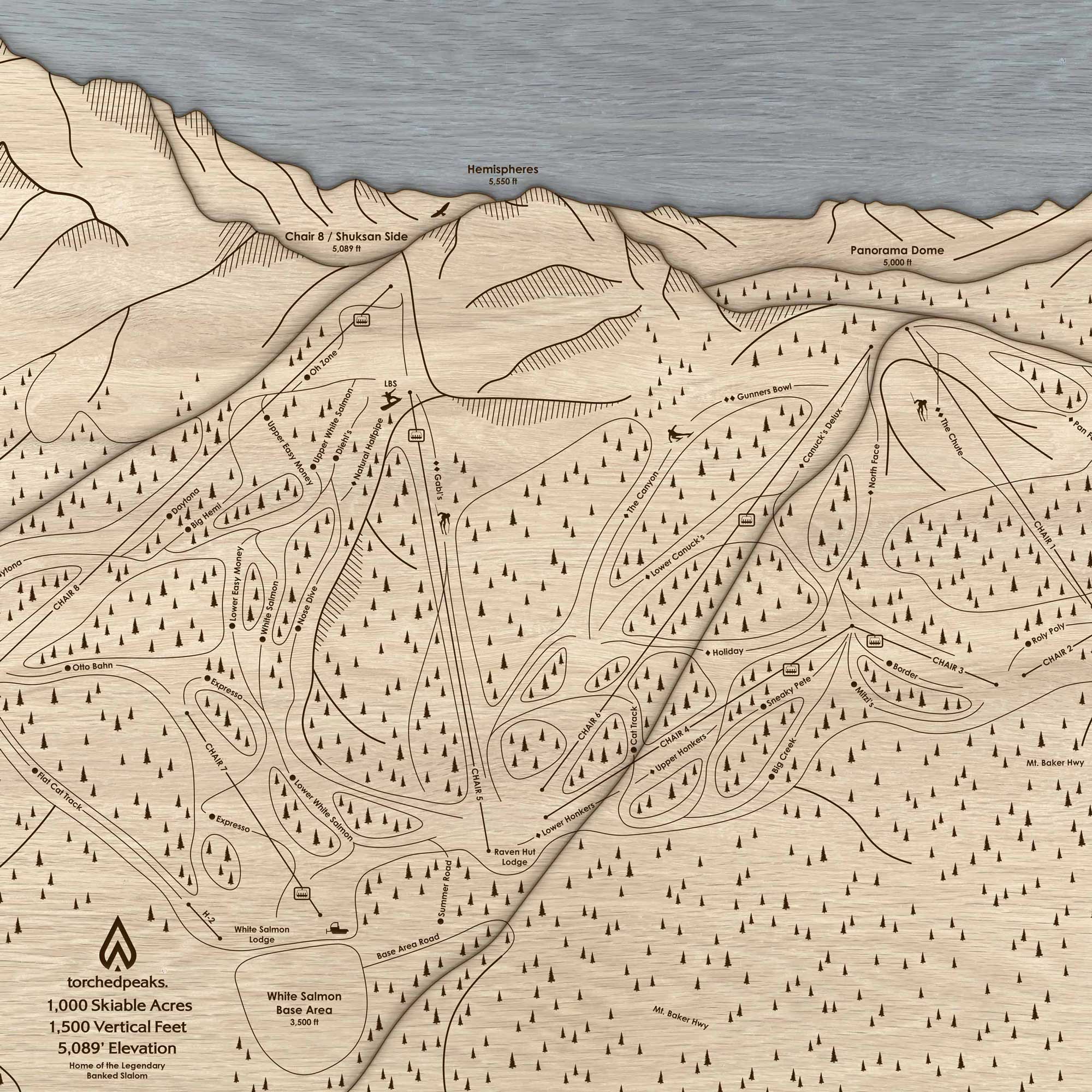 Mt. Baker, WA Ski Trail Map Art | 3D Wood Mountain Wall Art