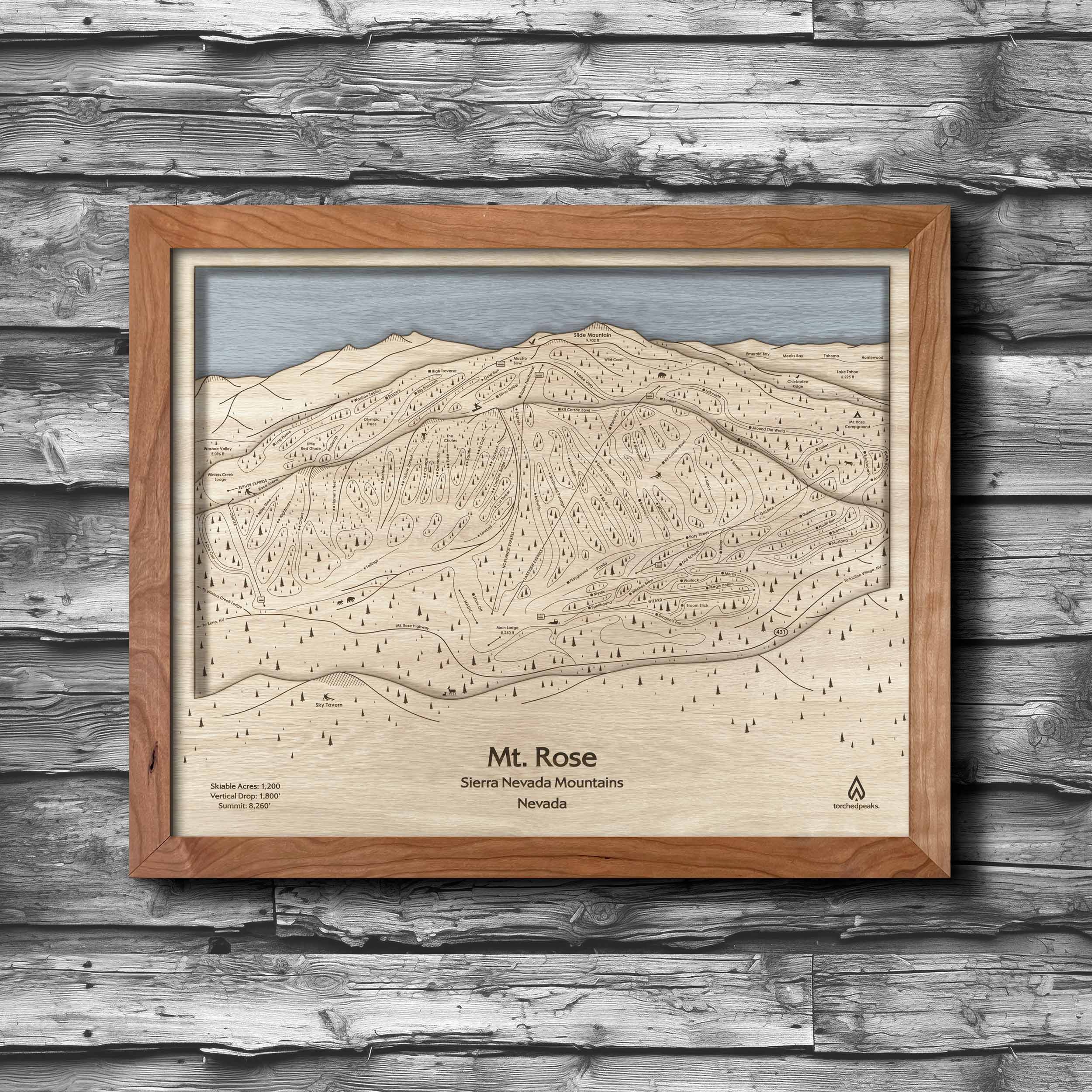 Mt. Rose, NV Ski Trail Map Art | 3D Wood Mountain Wall Art