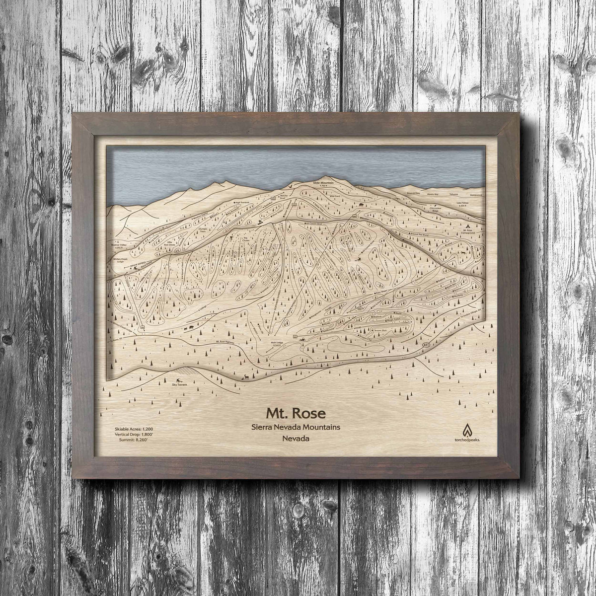 Mt. Rose, NV Ski Trail Map Art | 3D Wood Mountain Wall Art