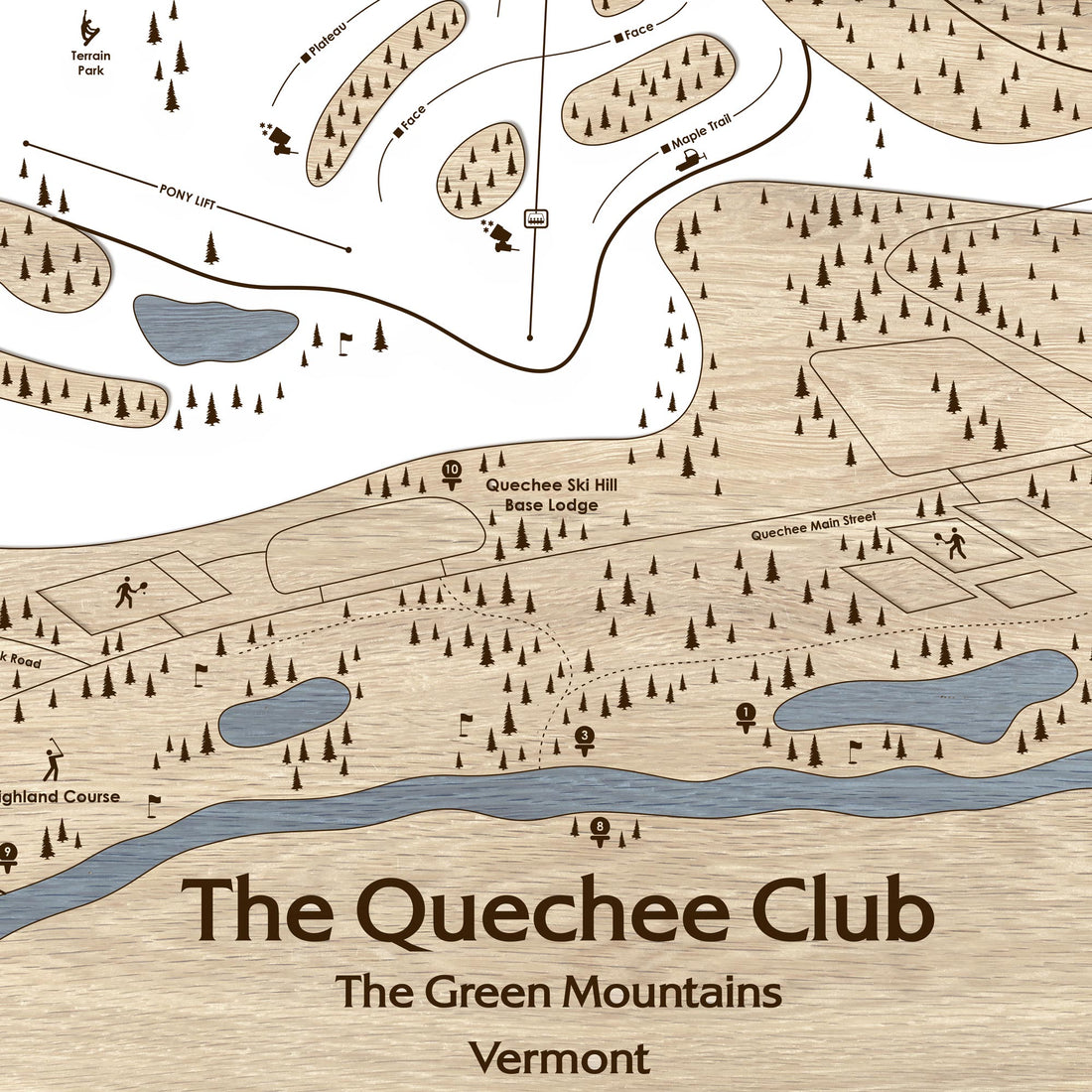 The Quechee Club, VT Ski Trail Map Art | Wood Mountain Art
