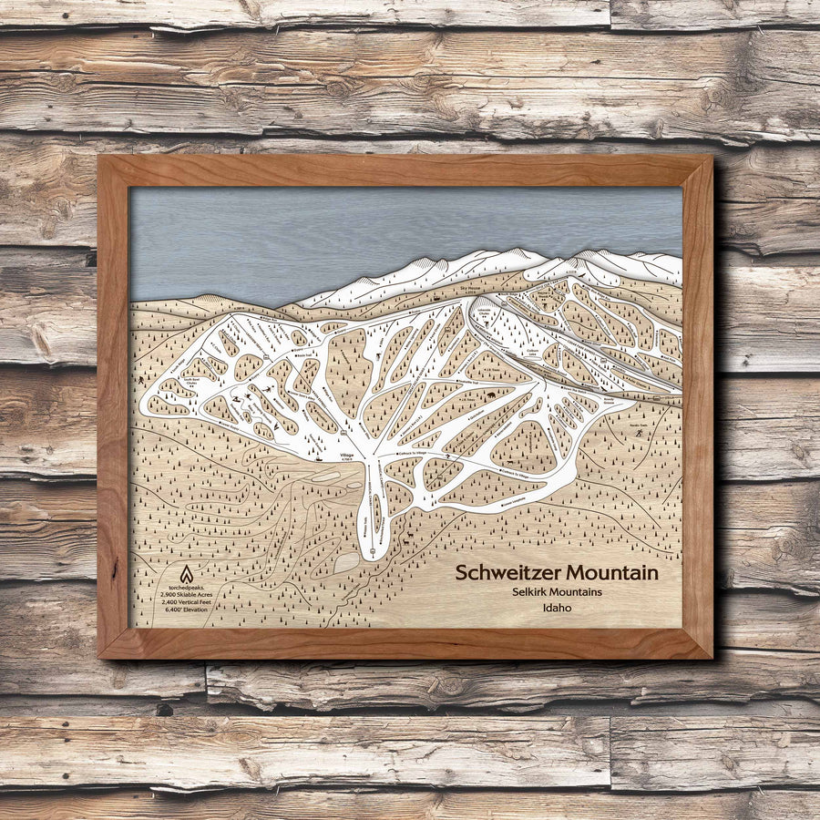 Schweitzer, ID Ski Trail Map | Handcrafted Wood Mountain Art – Torched Peaks