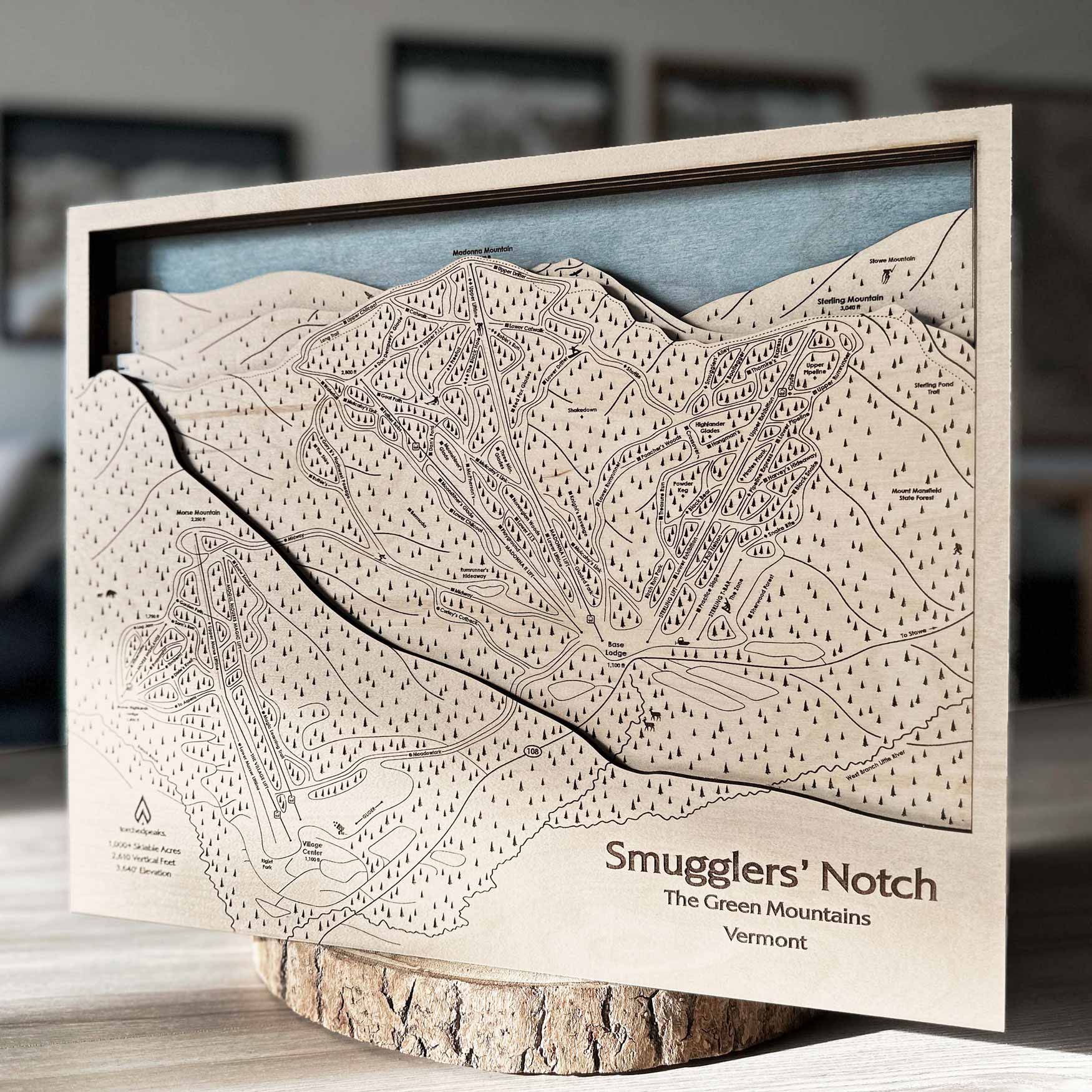 Smugglers' Notch, VT Ski Trail Map Art | 3D Wood Ski Resort Art