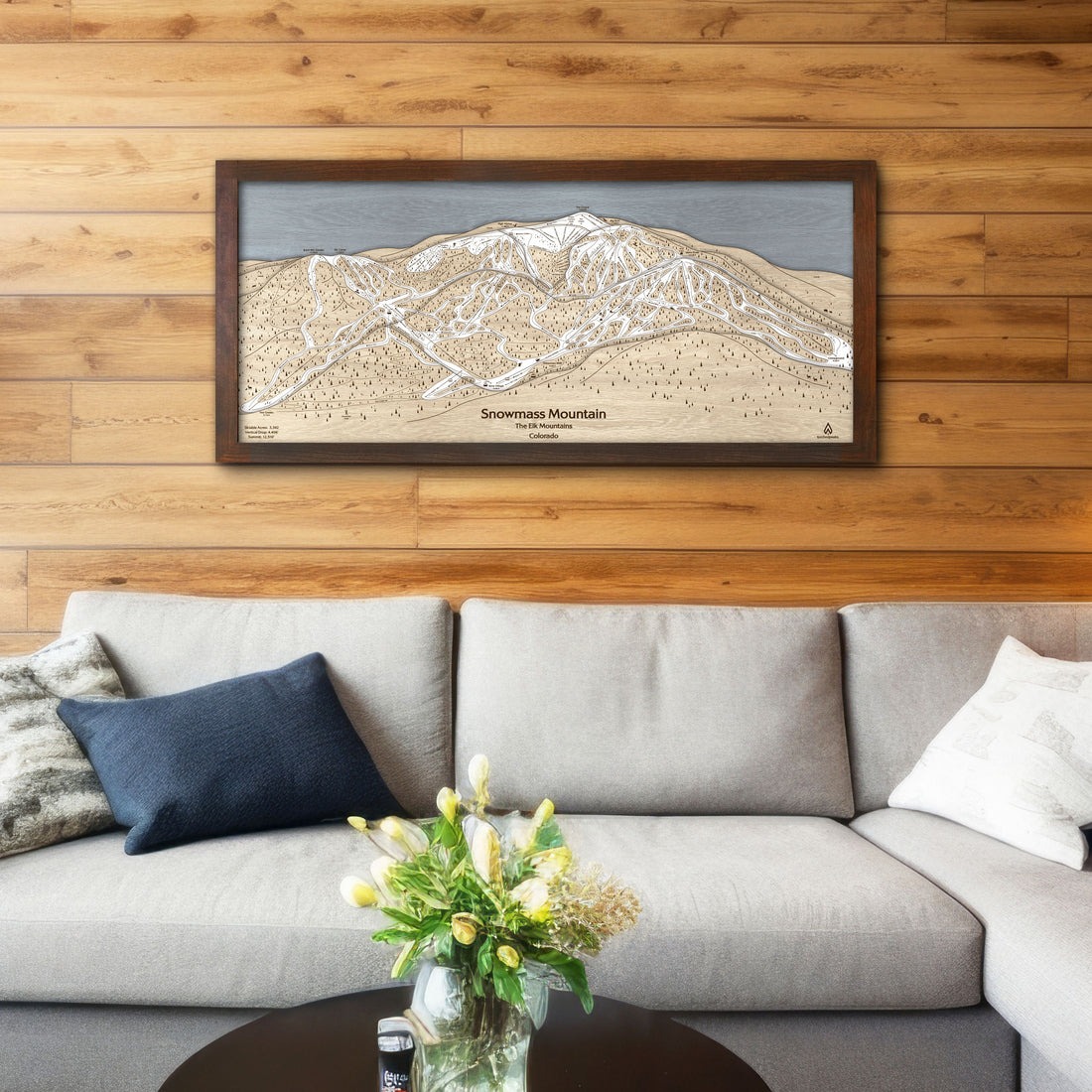 Snowmass Mountain, CO Ski Trail Map Art | 3D Wood Ski Resort Art