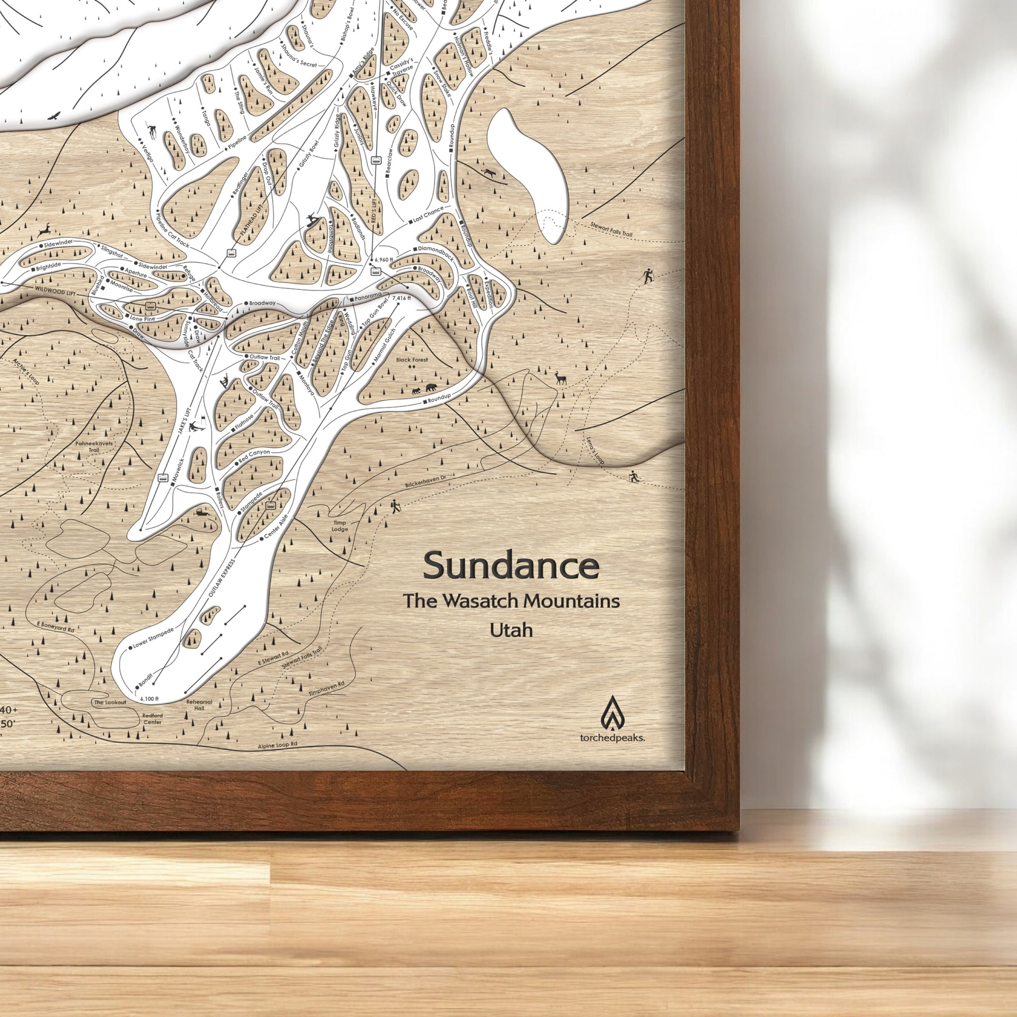 Sundance Mountain, UT Wood Ski Trail Map | 3D Mountain Art