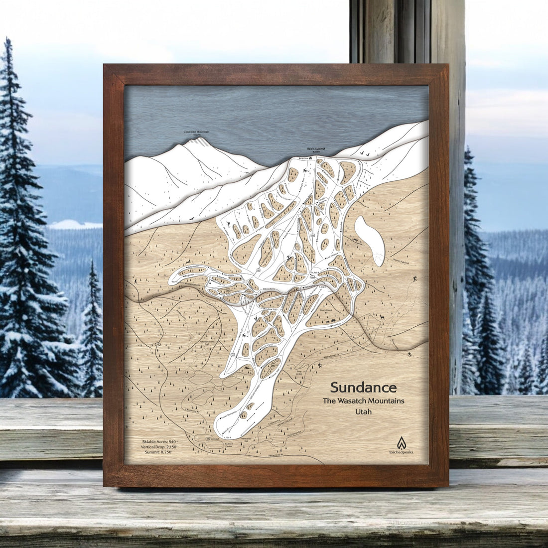 Sundance Mountain, UT Wood Ski Trail Map | 3D Mountain Art