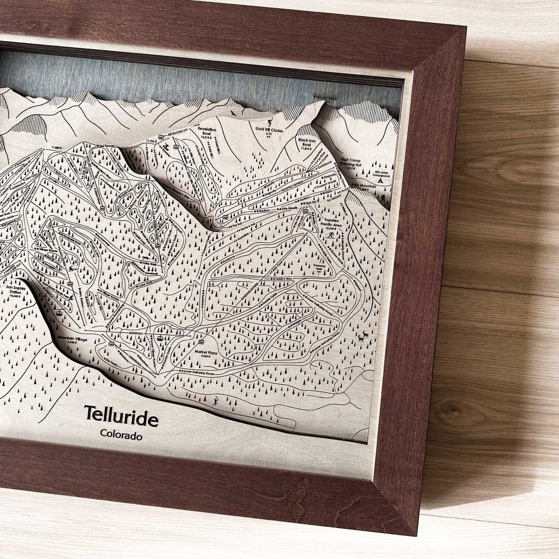 Telluride, CO Ski Trail Map Art | 3D Wood Mountain Décor