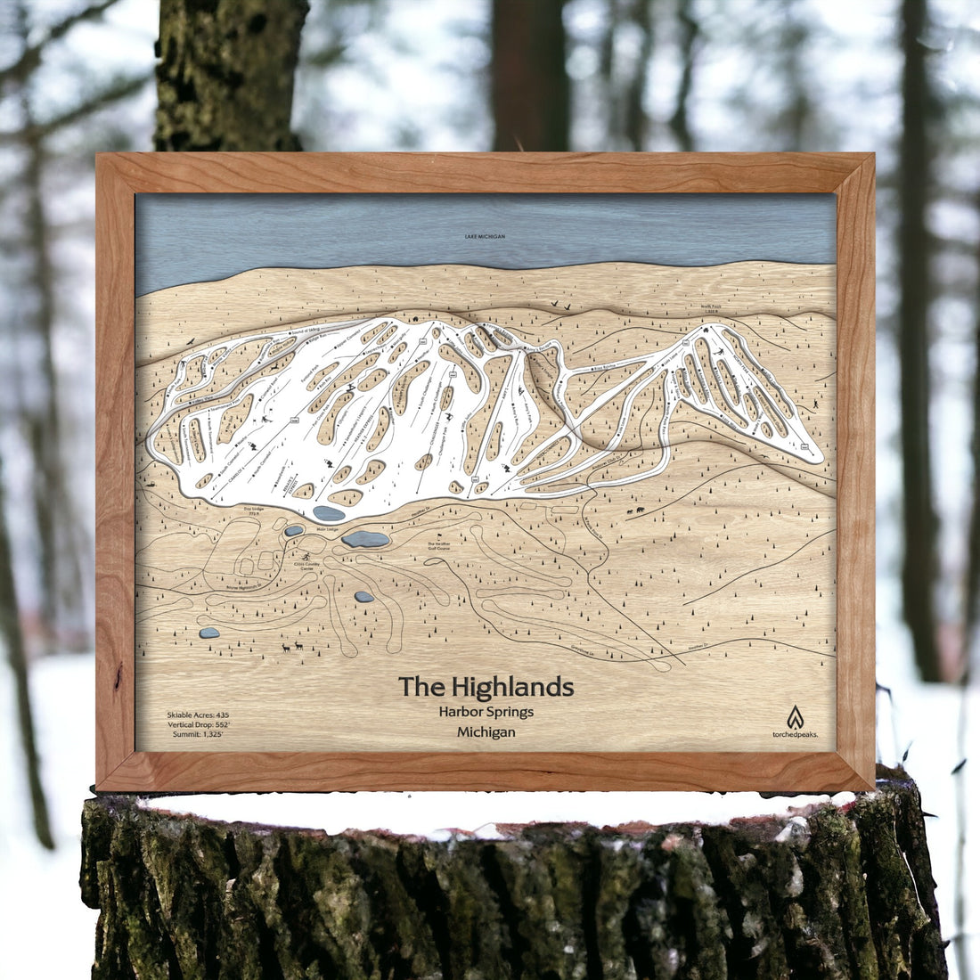 The Highlands at Harbor Springs Ski Resort Map | Wooden Ski Trail Map