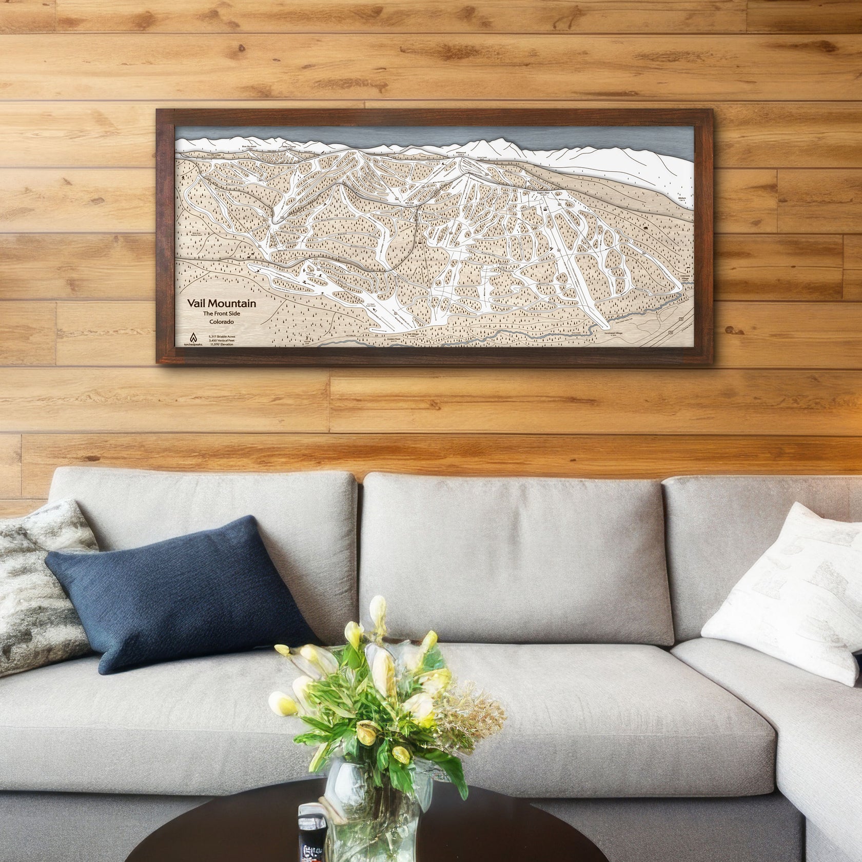 Vail, CO Ski Trail Map Art | Panoramic Wood Skiing Art