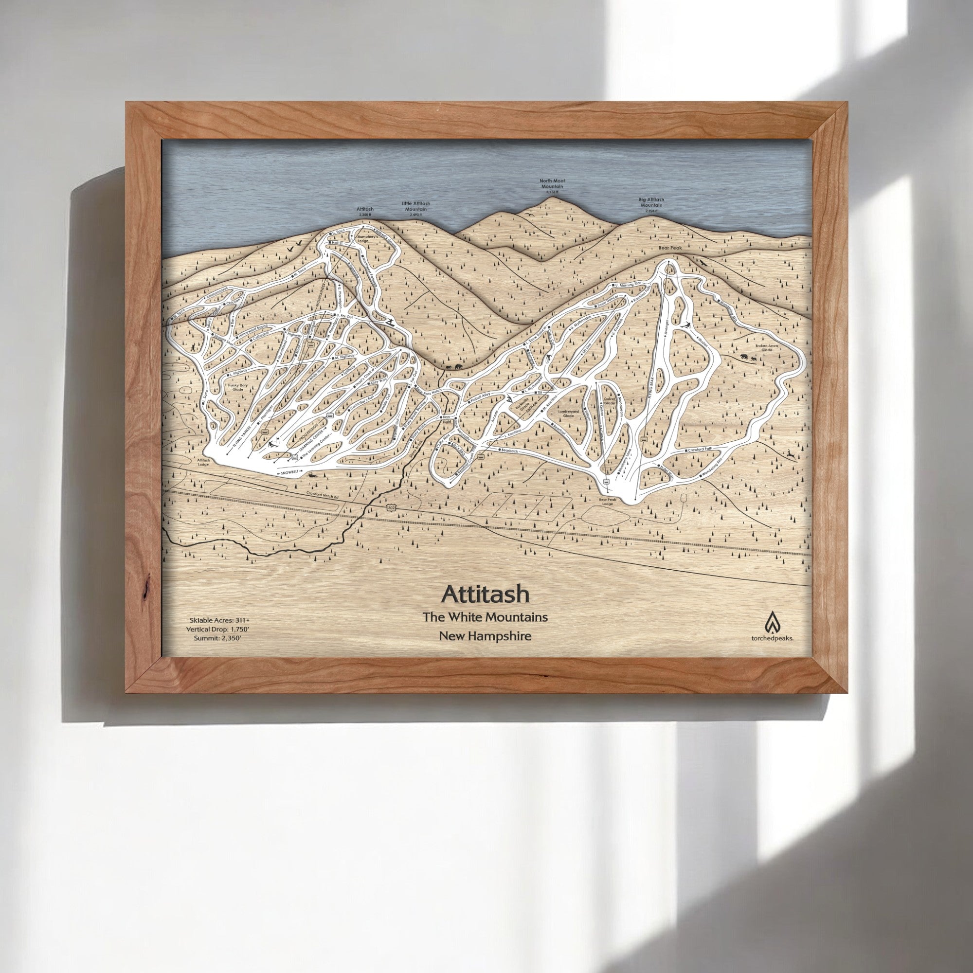 Attitash Mountain, NH Wooden Ski Trail Map | 3D Ski Map Art