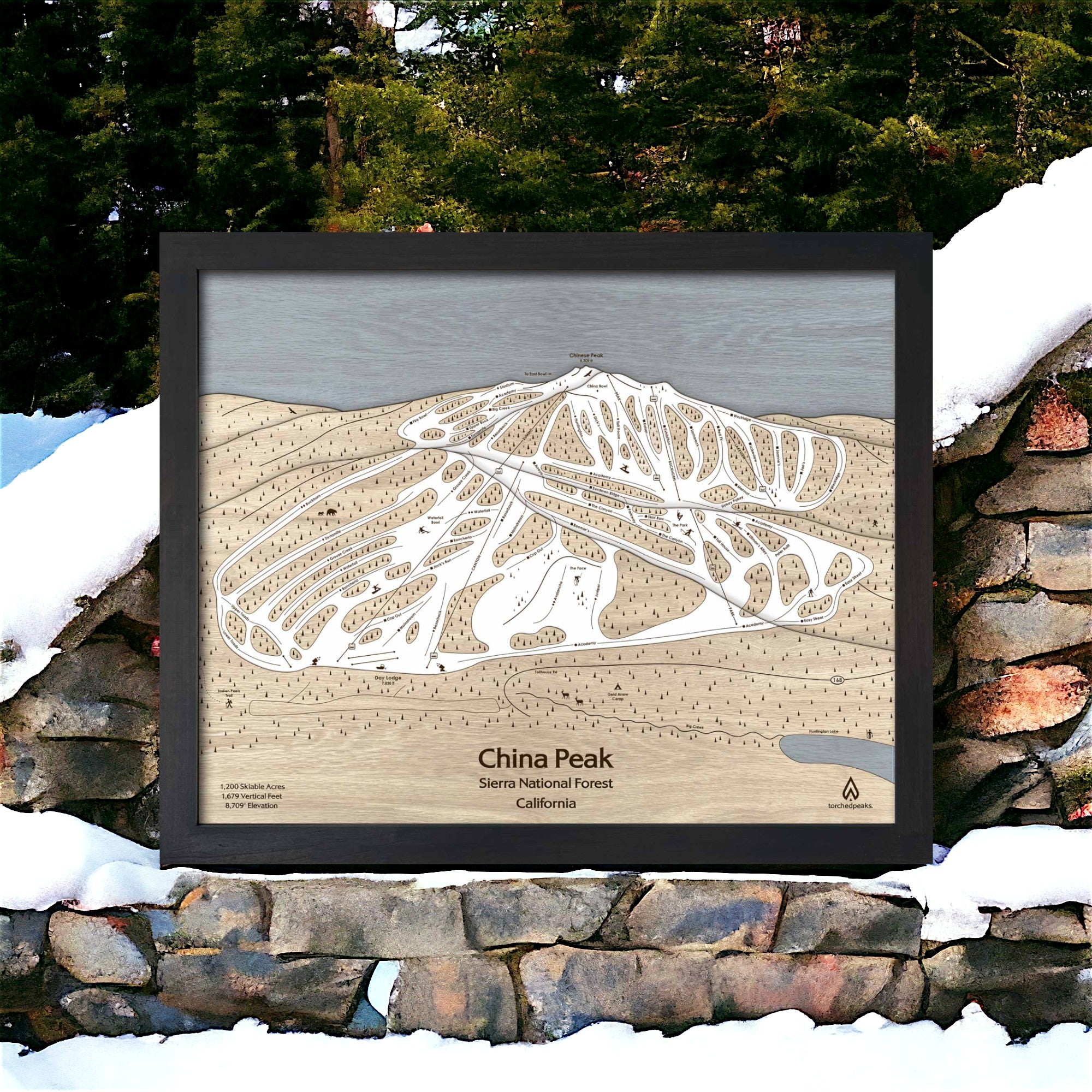 China Peak, CA Ski Trail Map Art | Wooden Mountain Art | Gifts for Skiers