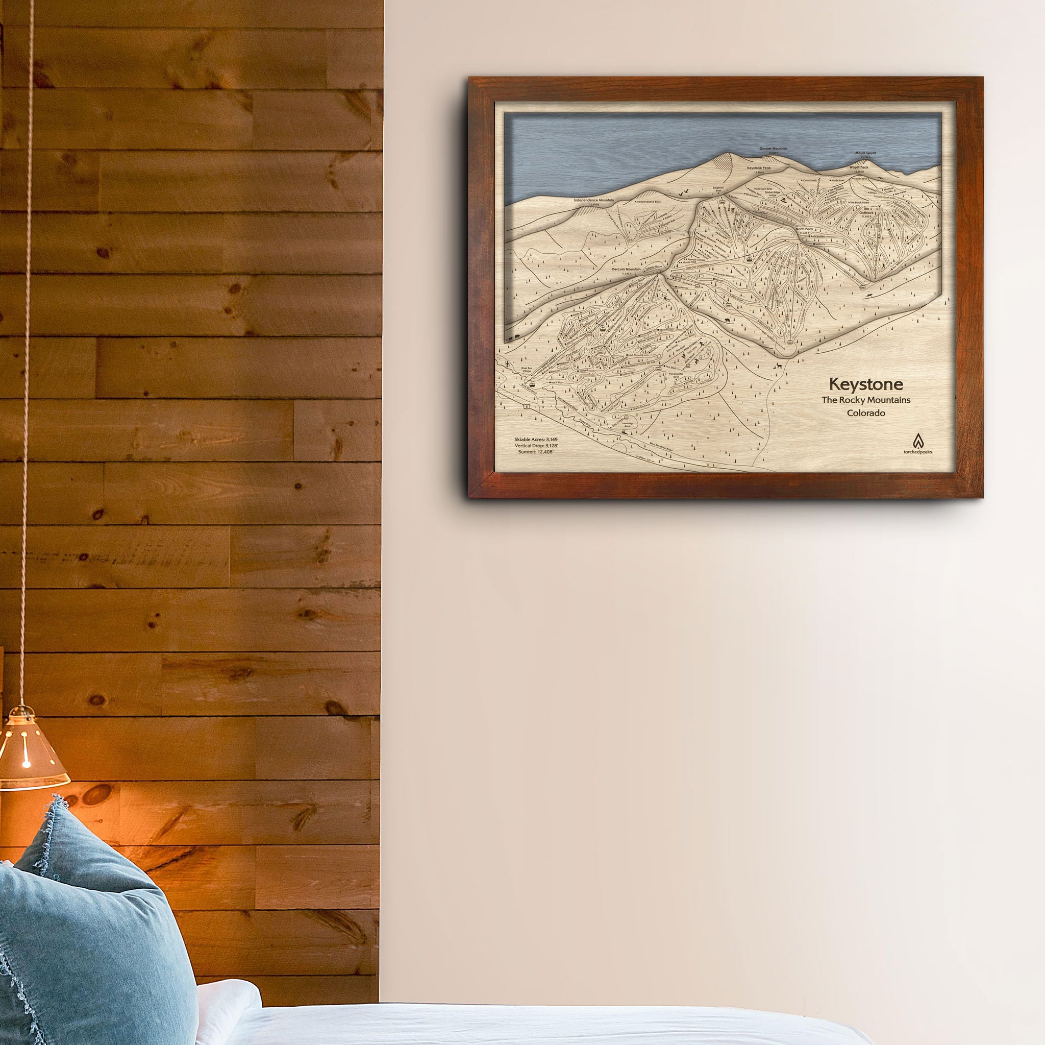 Wooden Keystone, Colorado Ski Trail Map Art | 3D Layered Mountain Art