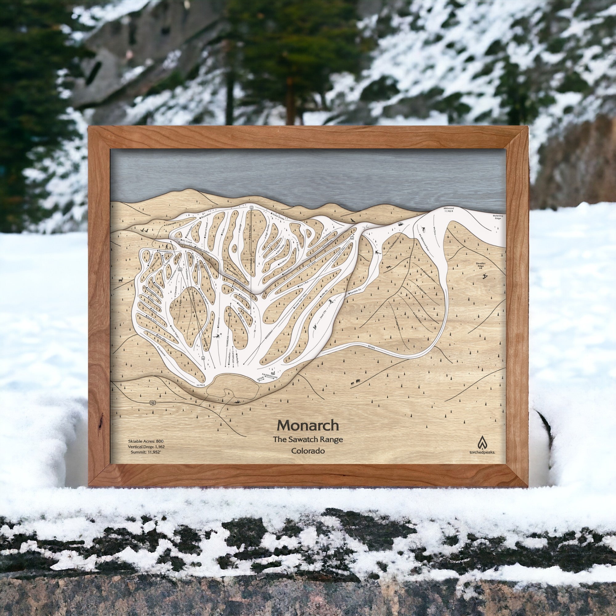 Monarch Mountain, CO Wooden Ski Trail Map | 3D Mountain Art