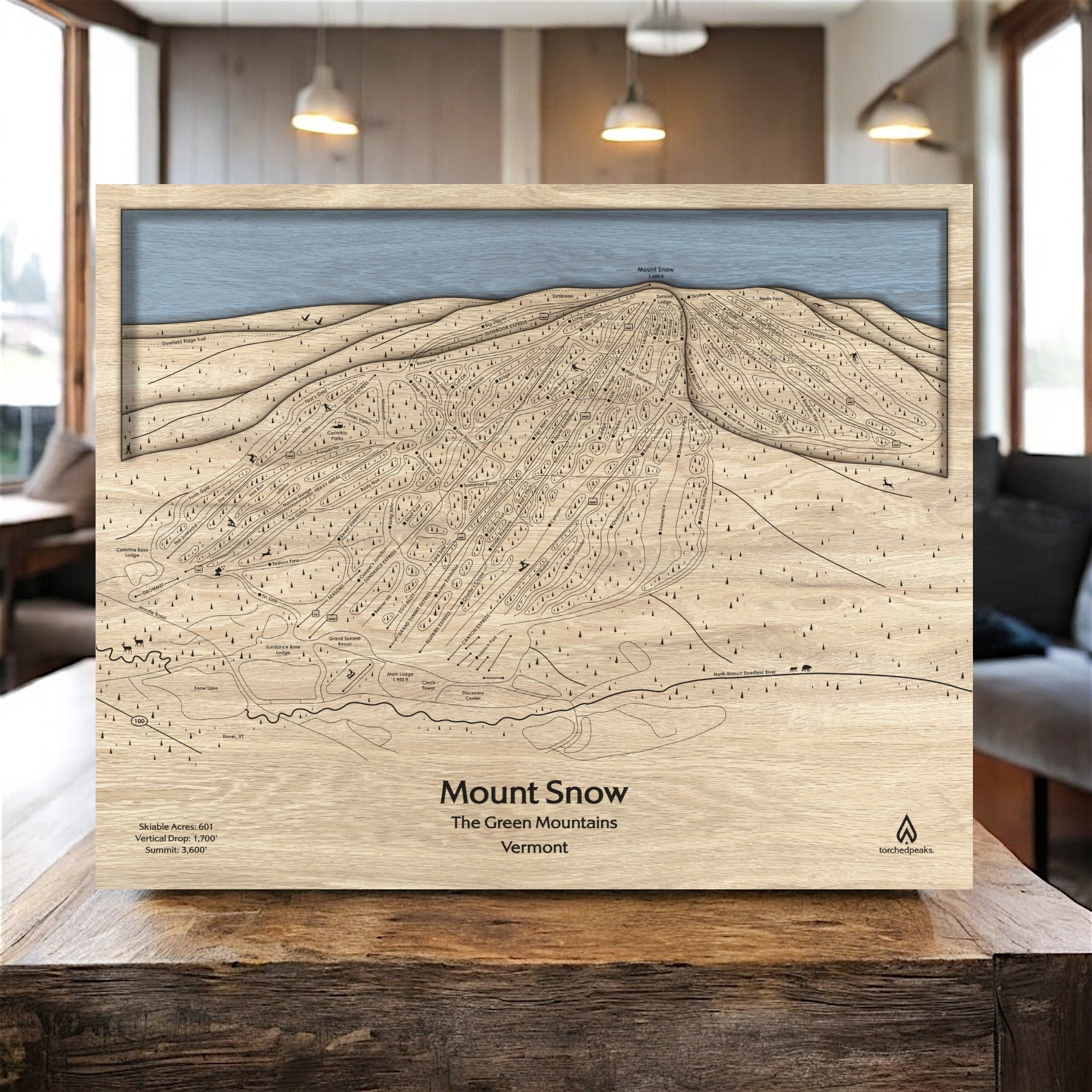 Wooden Mount Snow Ski Trail Map | 3D Wood Ski Resort Art