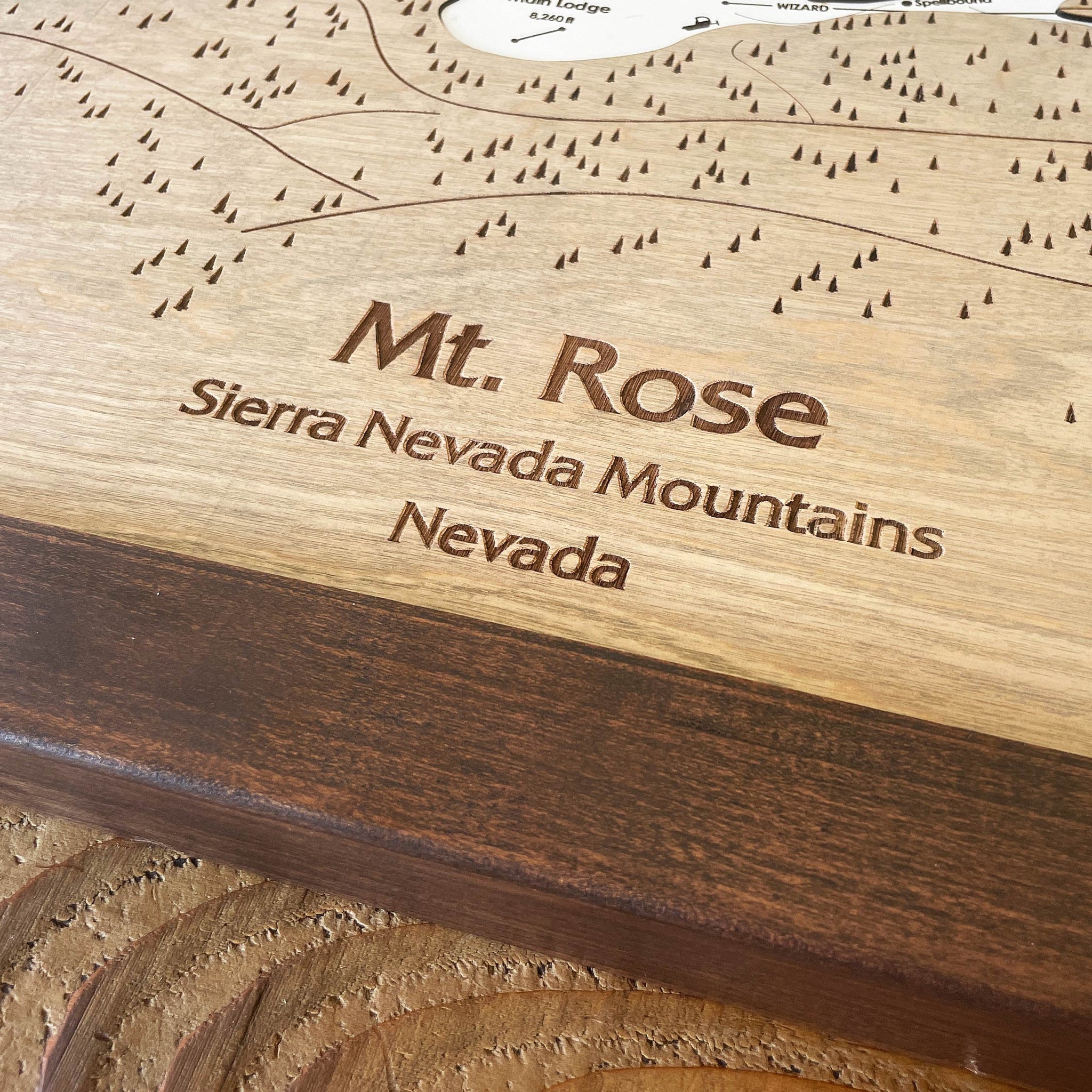 Mt. Rose, NV Wood Ski Trail Map | 3D Wood Mountain Art