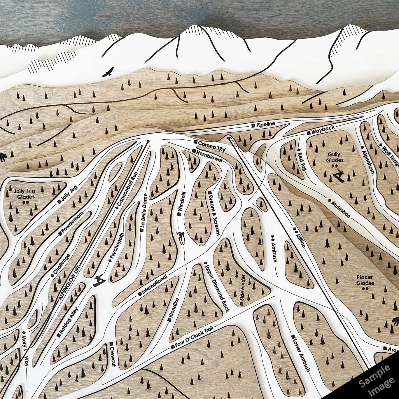 Sundance Mountain, UT Wood Ski Trail Map | 3D Mountain Art