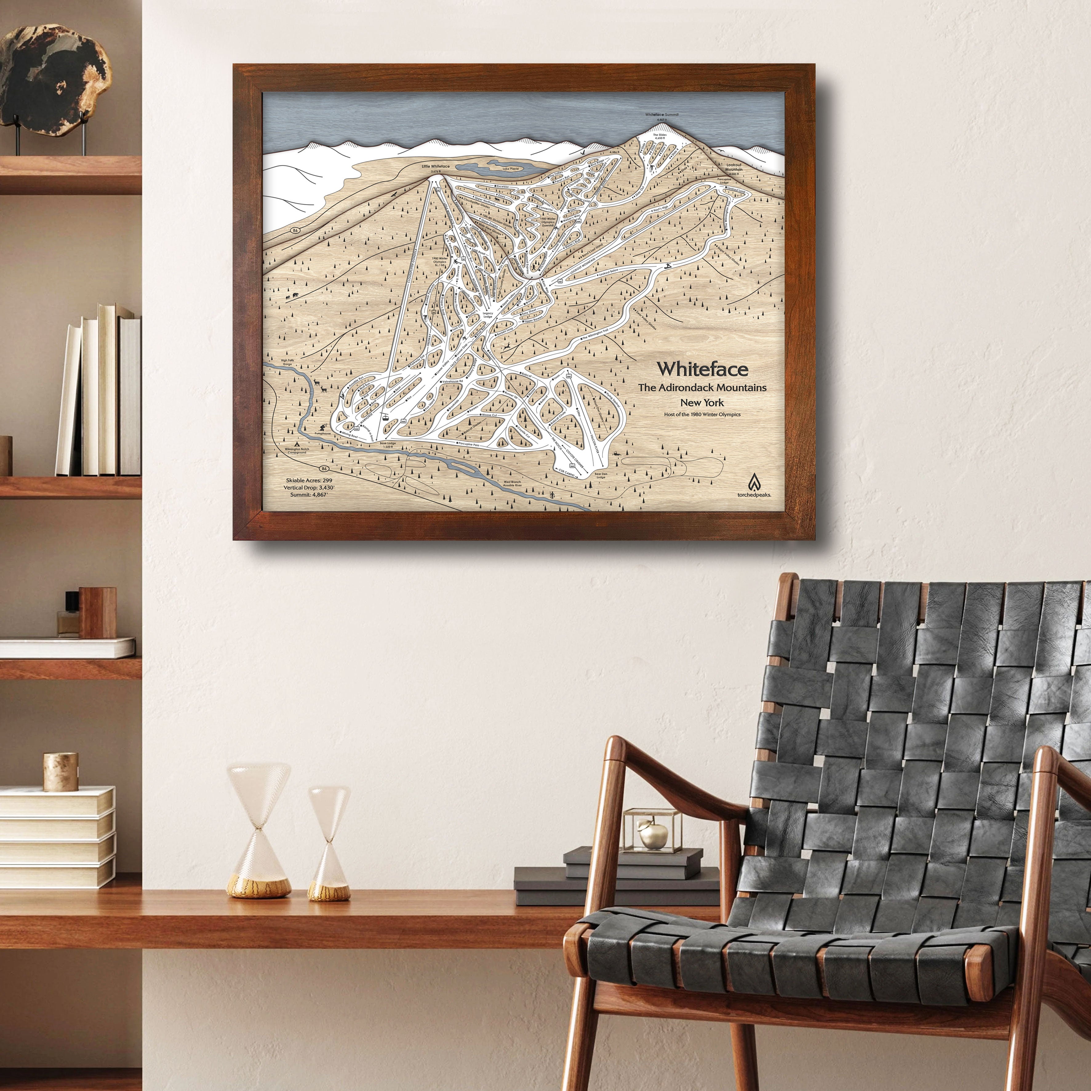 Whiteface Mountain, NY Wooden Ski Map Art | 3D Skiing Wall Art