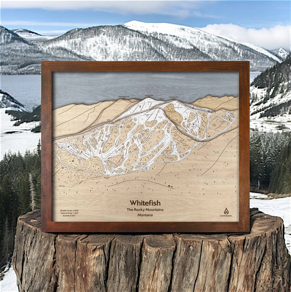 Whitefish, MT Ski Trail Map | Handcrafted Wood Mountain Art