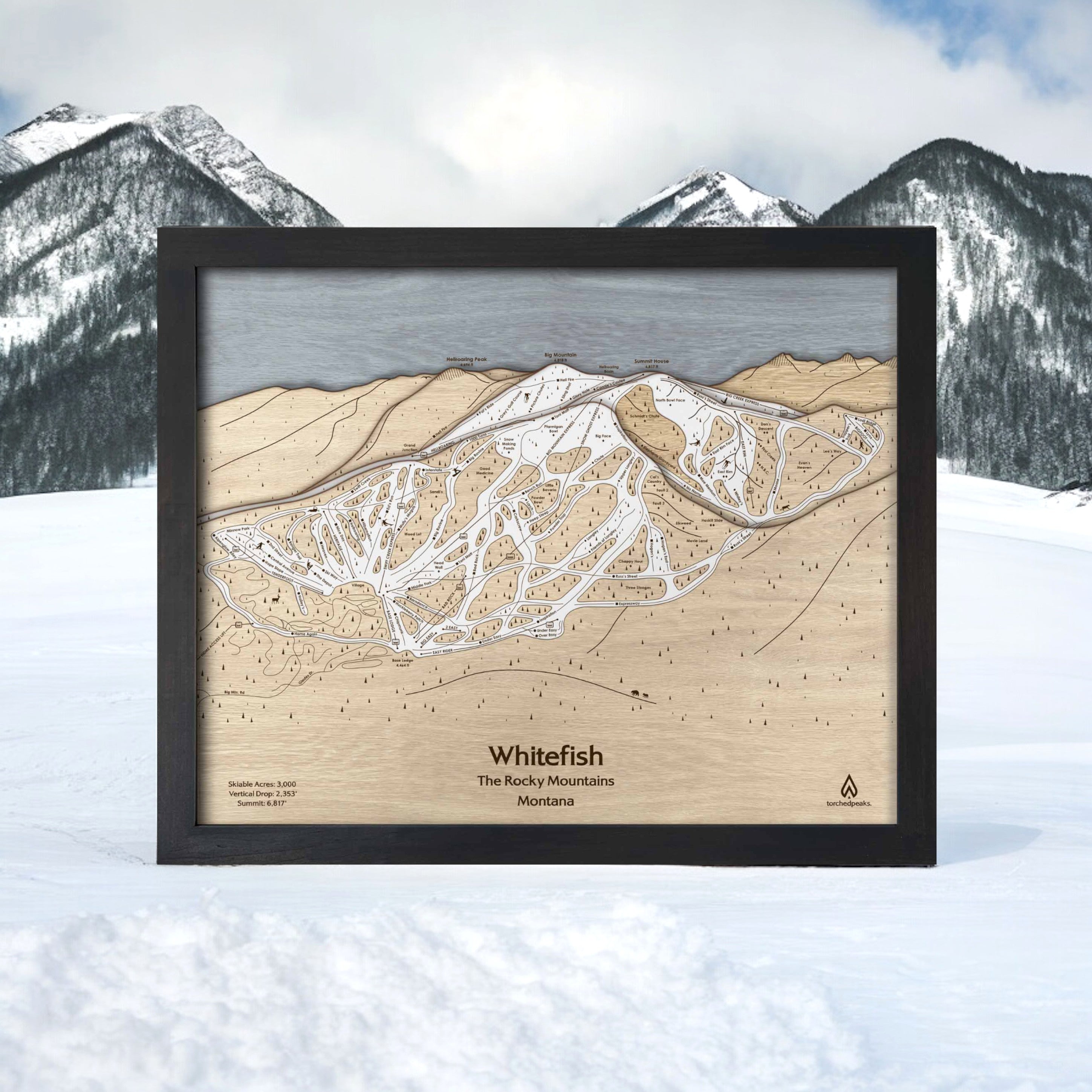Whitefish, MT Ski Trail Map | Handcrafted Wood Mountain Art